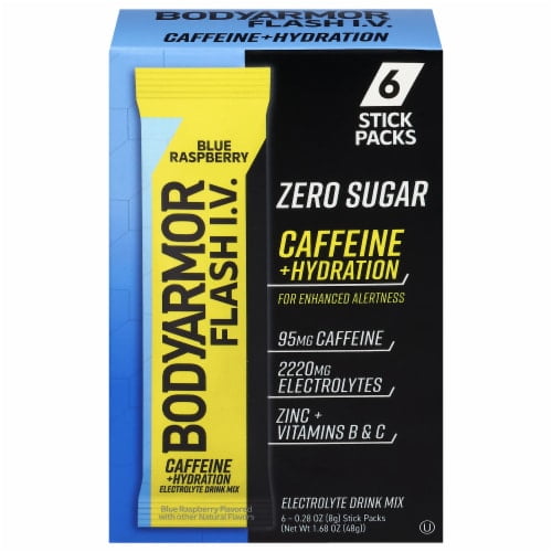 Pack of 2 - BODYARMOR Zero Sugar Caffeine Blue Raspberry Flash IV ...