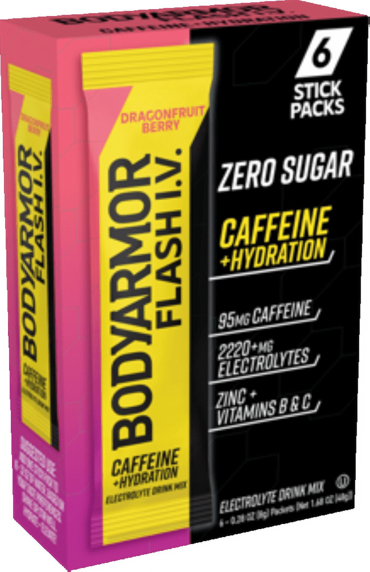 Pack of 2 BODYARMOR Zero Sugar Caffeine Dragonfruit Berry Flash IV ...