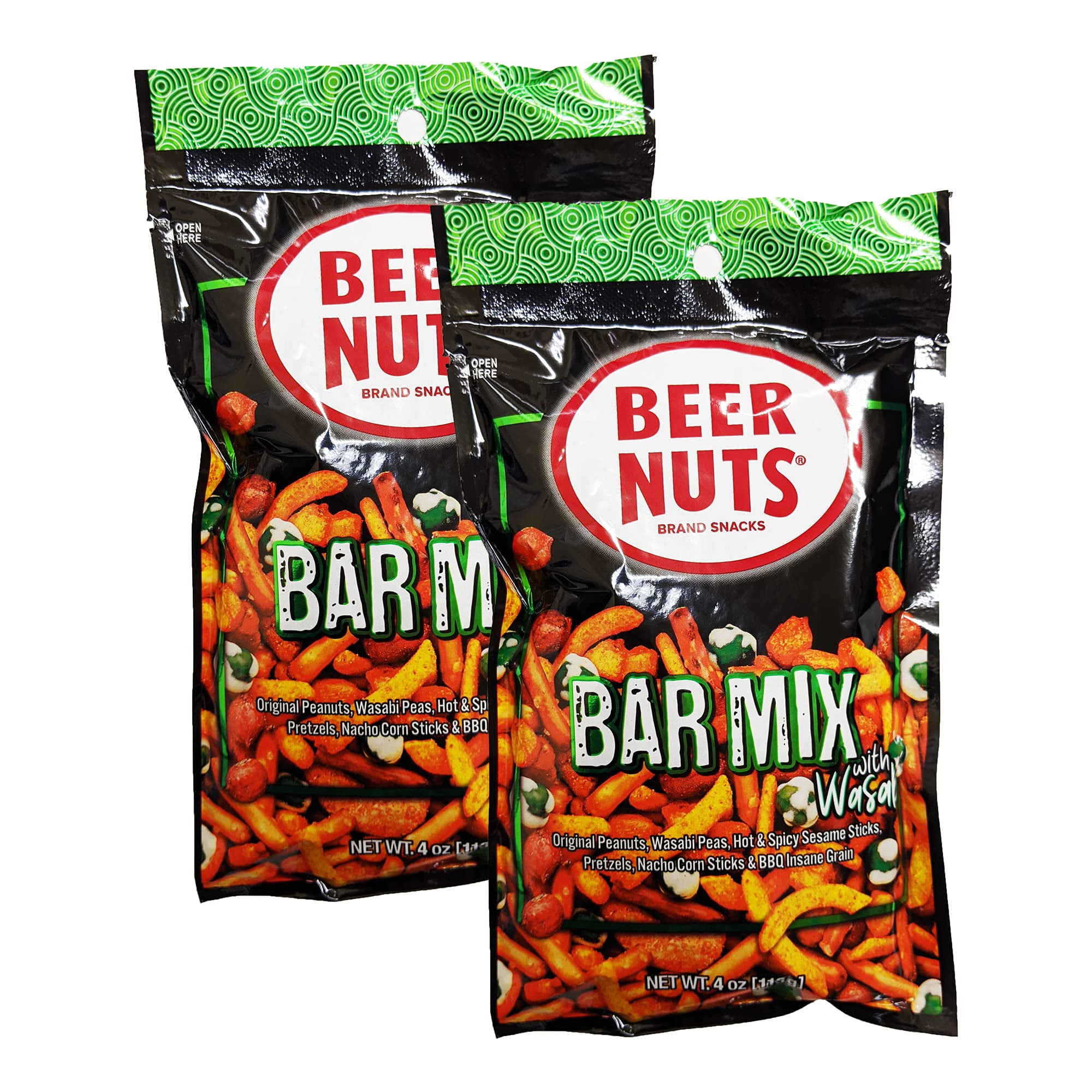 Beer Nuts Flavored Peanuts Bar Mix Two 4oz bags (Wasabi Flavor ...