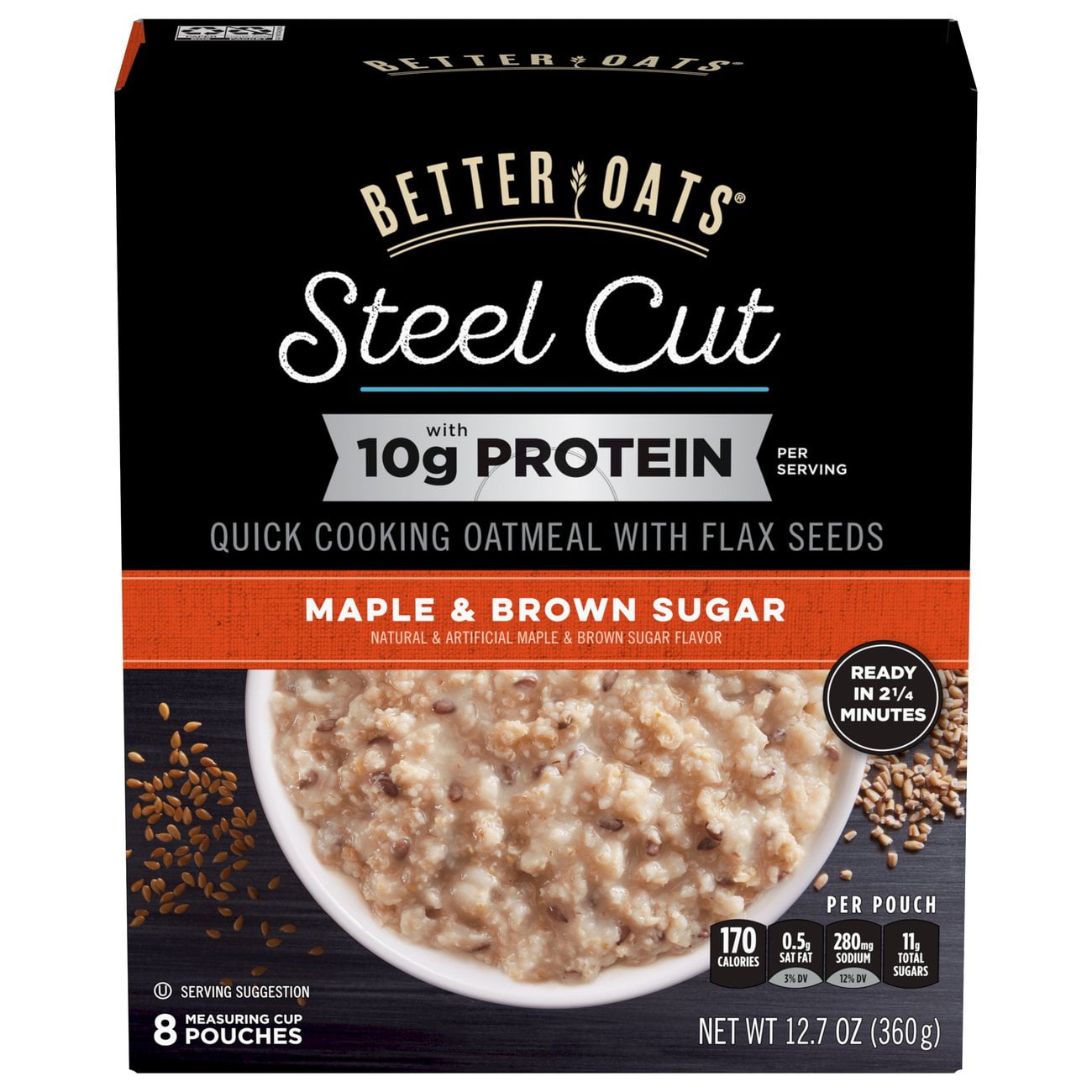 Pack of 2 Better Oats 10g Protein Steel Cut Instant Oatmeal - Maple ...