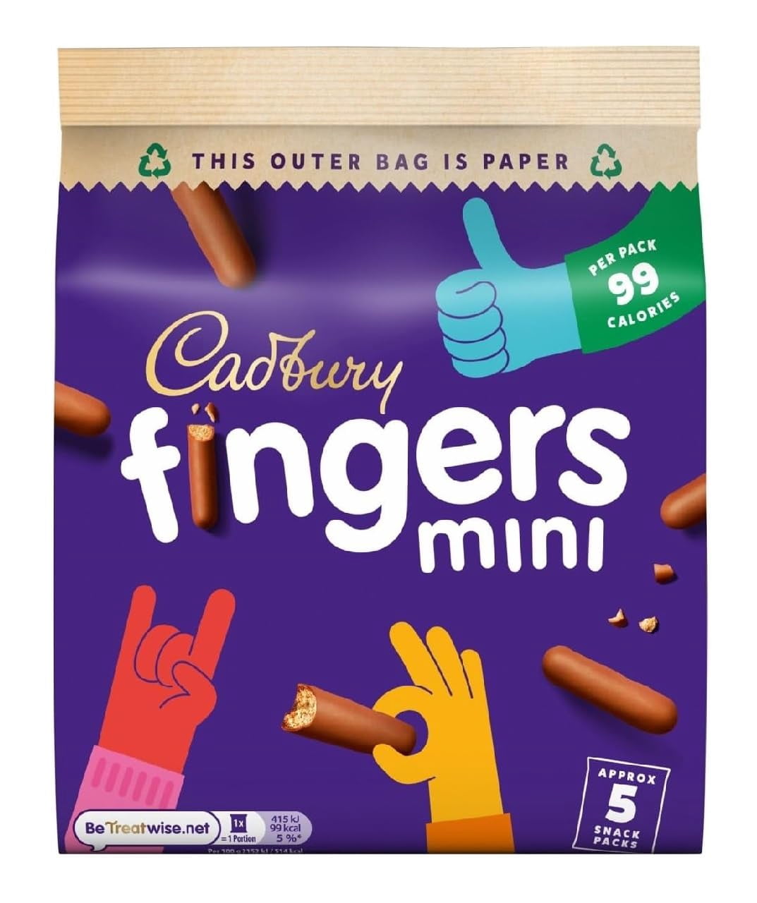 Pack of 2 - Cadbury Mini Fingers Biscuits Bag, 96.5 Grams Packaging May ...