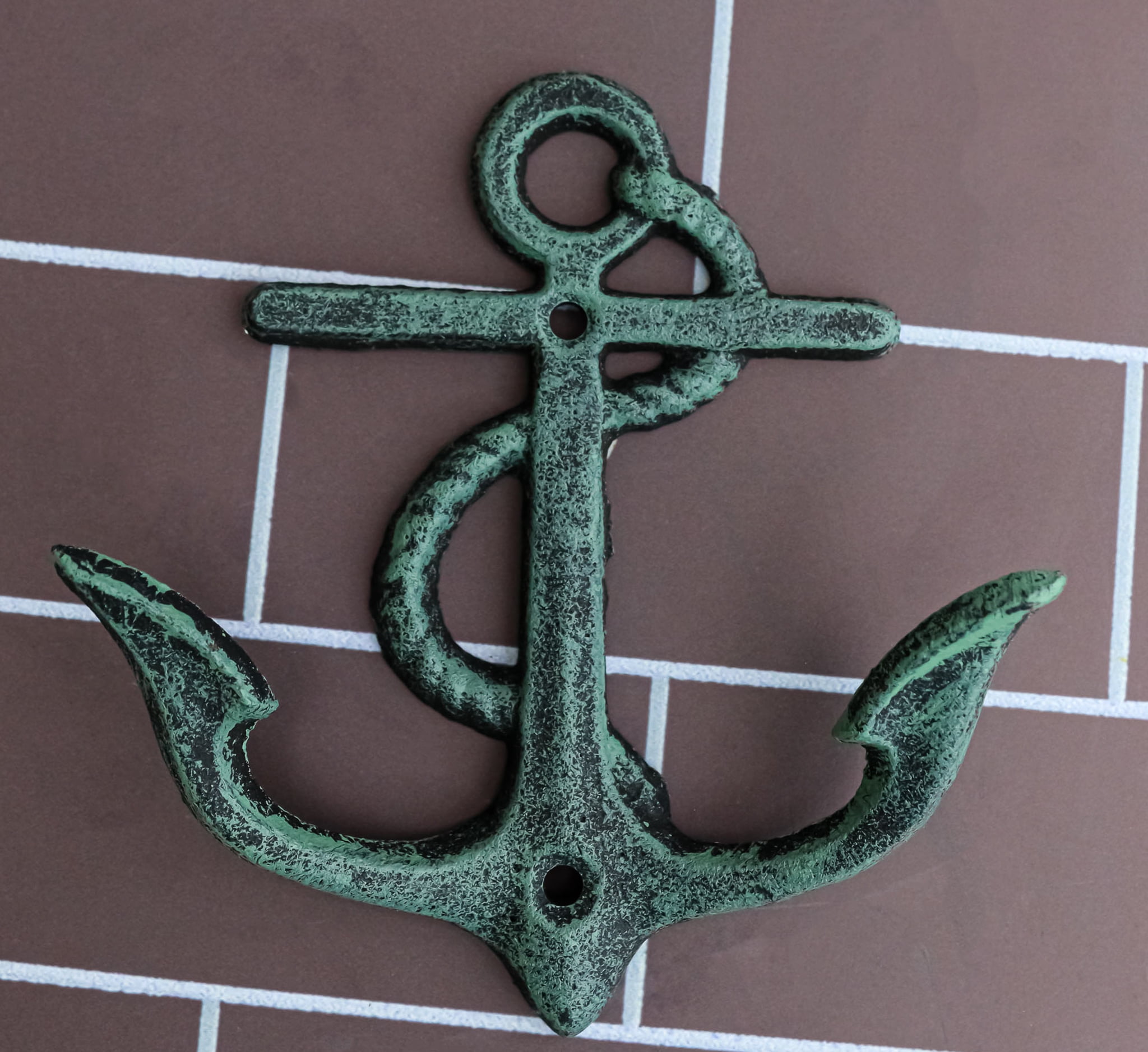 Pack of 2 Cast Iron Rustic Verdigris Sailor Ocean Ship Anchor Double Wall Hooks - Walmart.com