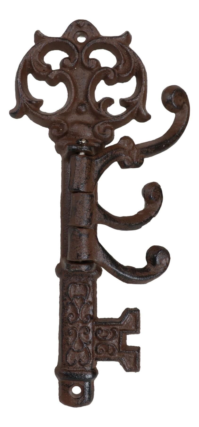 Pack of 2 Cast Iron Rustic Victorian Ornate Key Shaped Swivel Triple ...