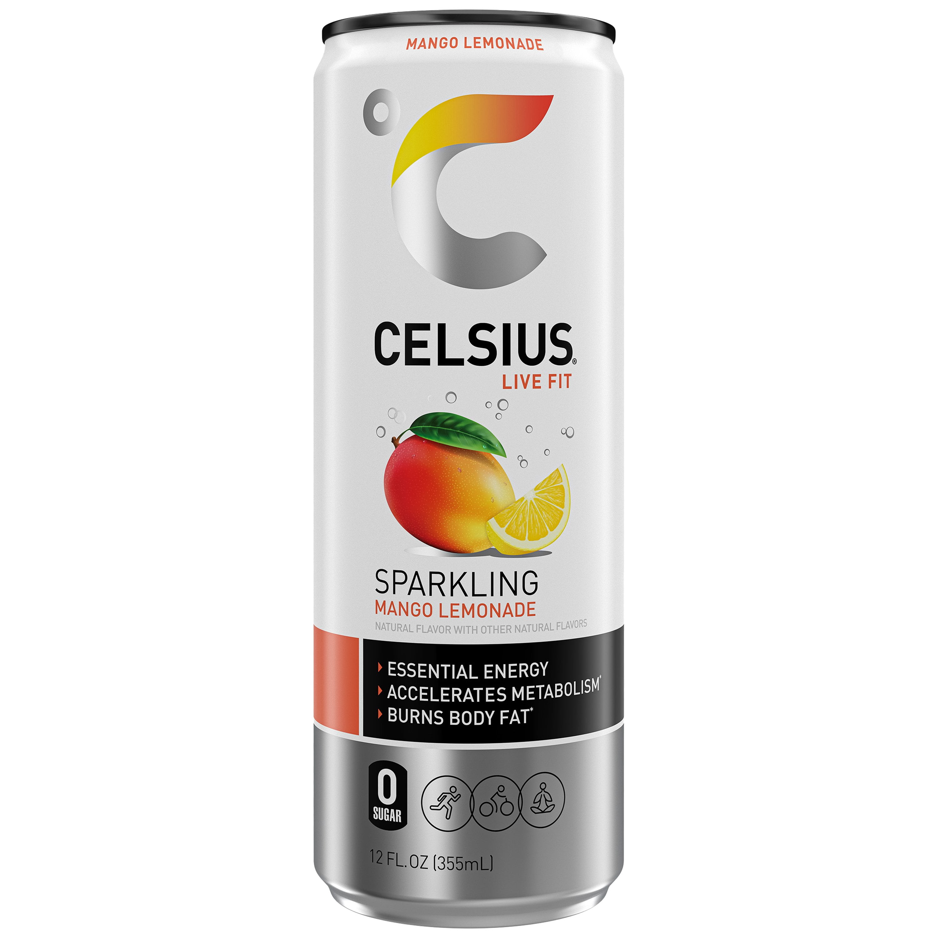 Pack of 2 Celsius Zero Sugar Sparkling Energy Drink - Mango Lemonade ...