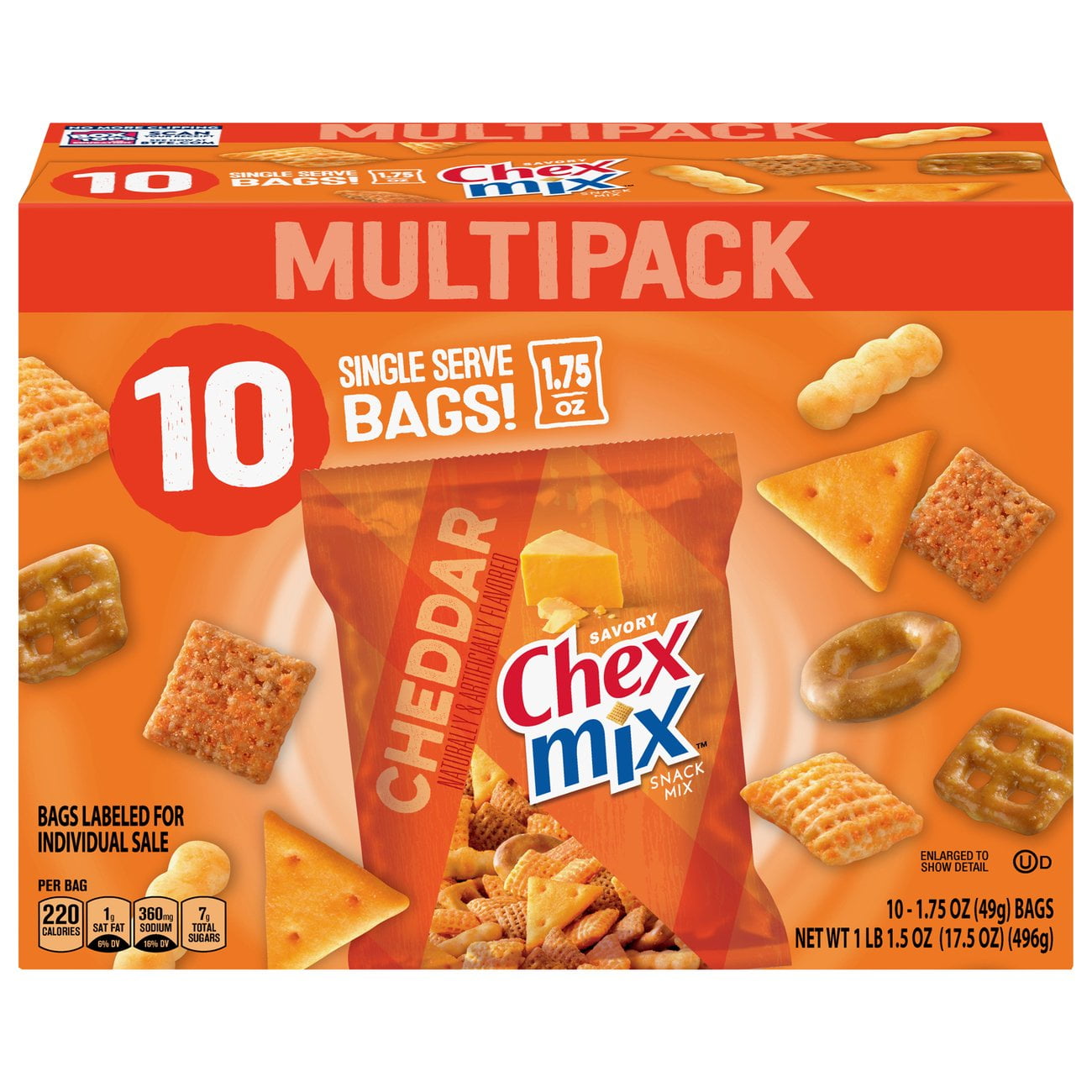 Pack of 2 Chex Mix Cheddar Snack Mix Multipack, 10 ct (Package May Vary ...