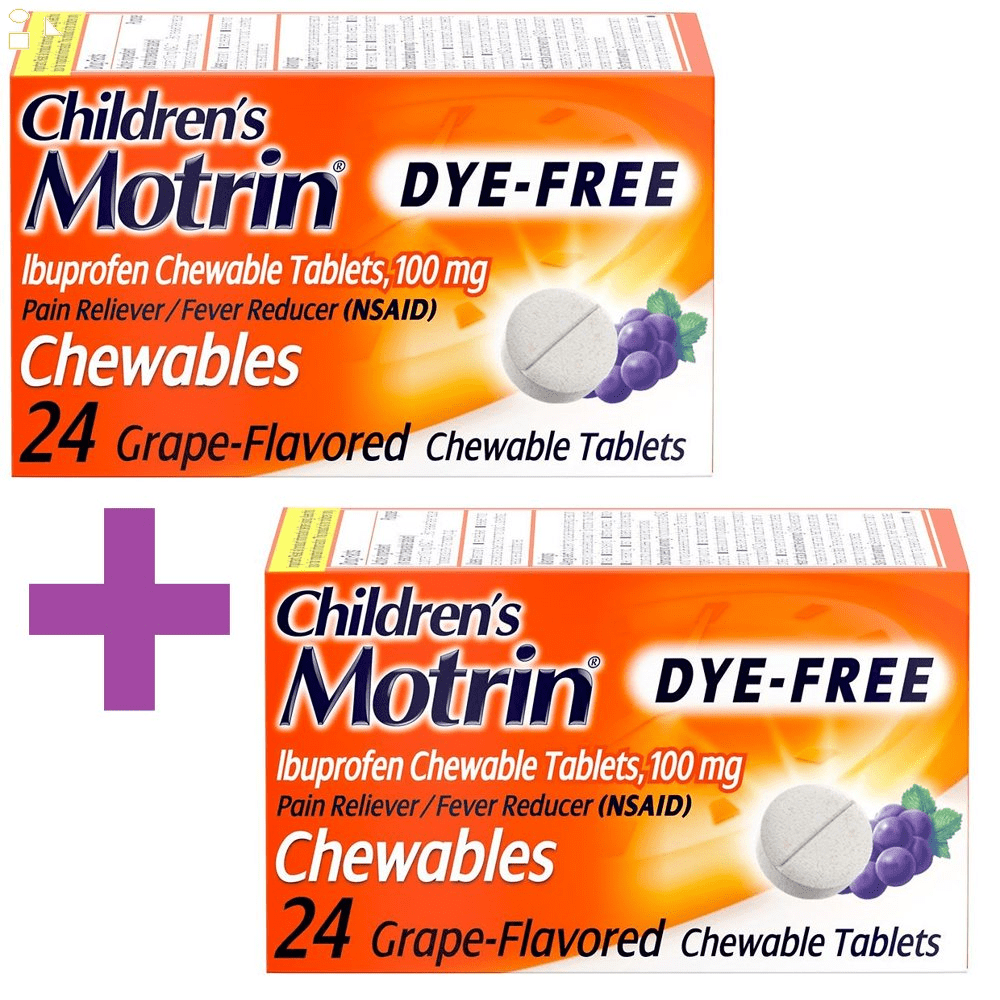 2-Pack Children's Motrin Chewable Tablets, Dye-Free Ibuprofen, Ages 2 ...
