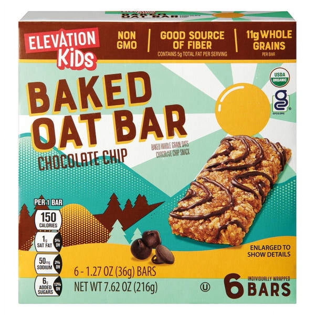Elevation Chocolate Chip Kid's Baked Oat Bar, 6 count - Pack of 2 ...