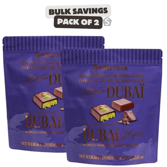 Pack of 2 - Chocovia Dubaï Style Milk Chocolate With Pistachio & Kadaif (450 g) each - Walmart.com