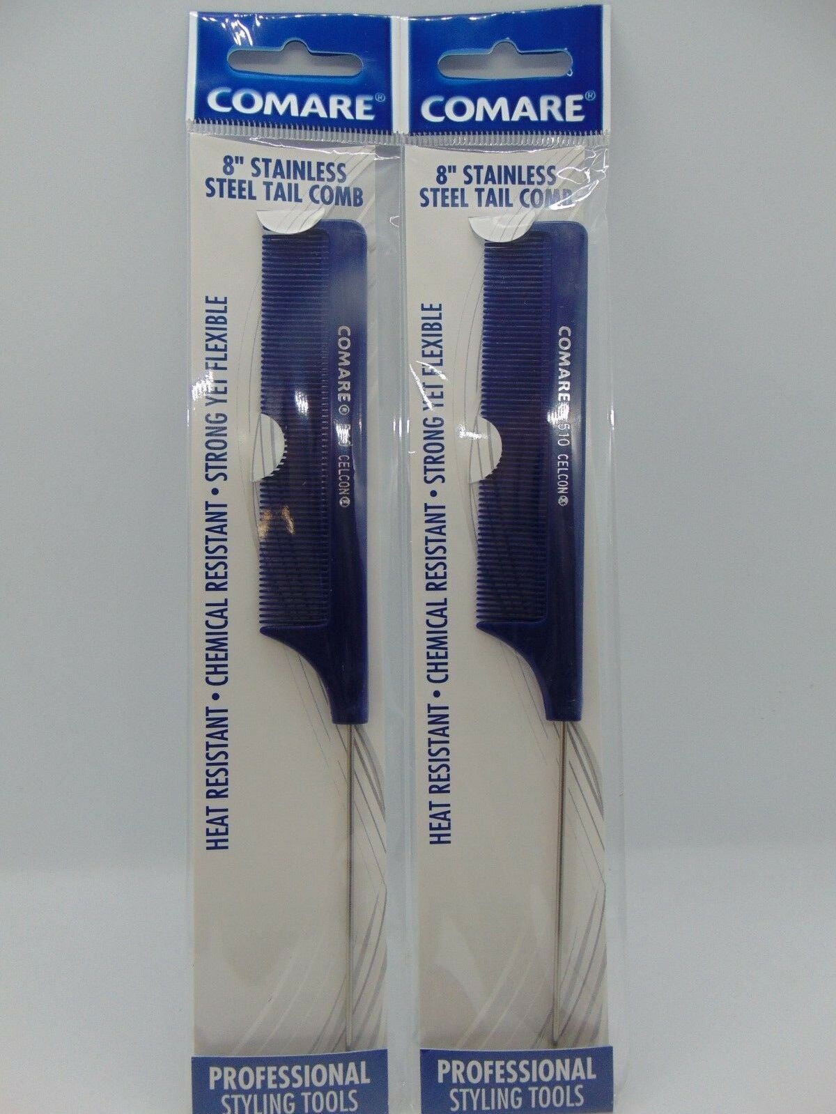 (Pack of 2) Comare Styling Tools 8" Stainless Steel Tail Comb CCP510 ...