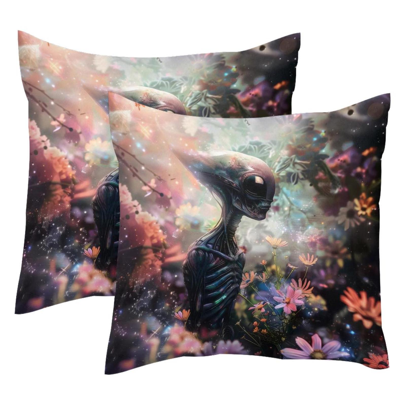 Pack of 2 Cool Alien Color Floral Throw Pillow Covers 20x20 Inch ...