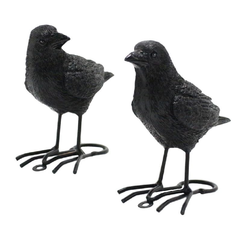 Pack of 2 Crow Resin Statue Sculpture Realistic Bird Figurines for ...