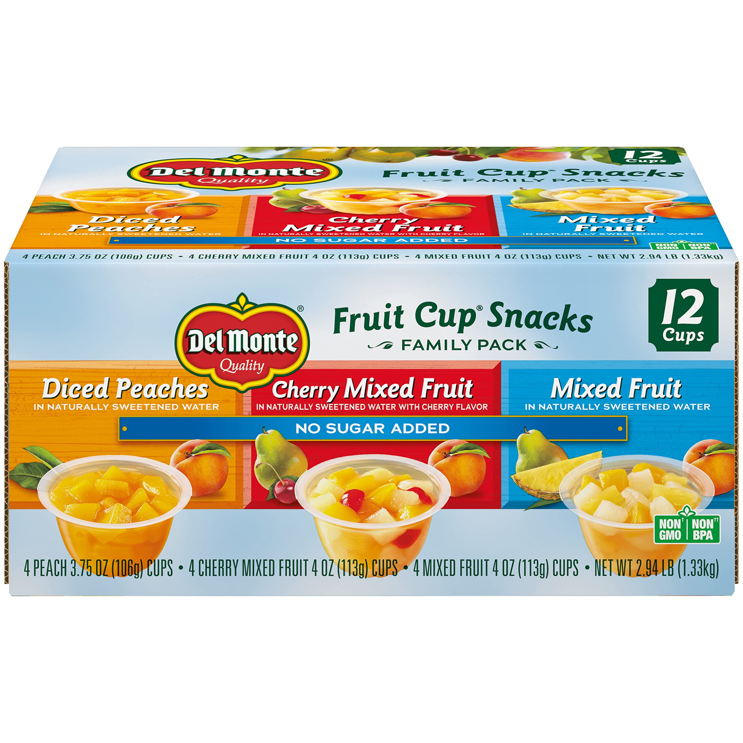 Pack of 2 - Del Monte Fruit Cup Snacks, Family Pack, No Sugar Added, 12 ...