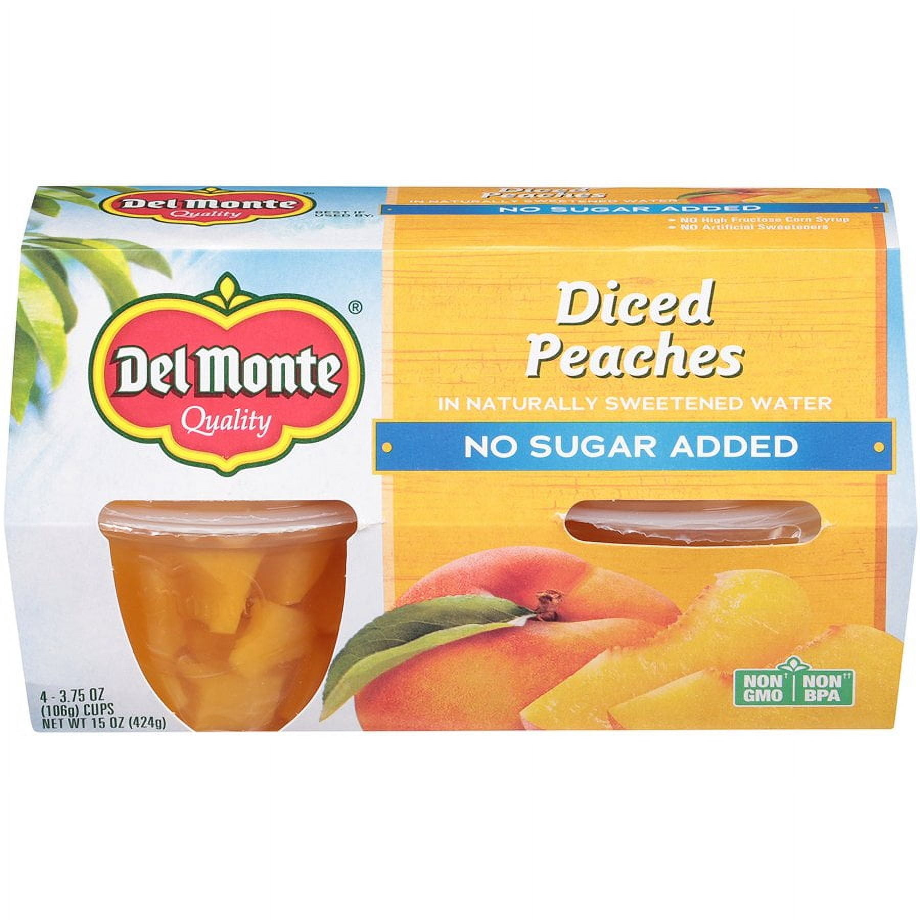 Pack of 2 Del Monte No Sugar Added Diced Peaches, 4 ct (Package May ...