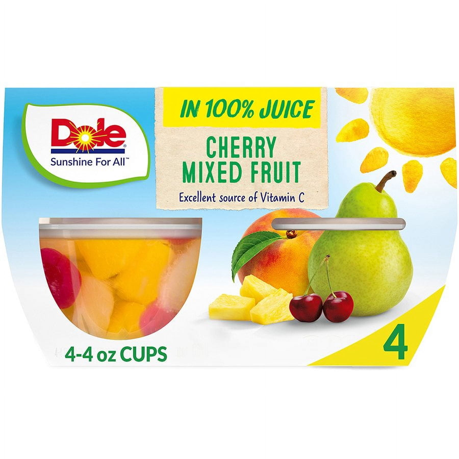 Pack of 2 Dole Fruit Bowls - Cherry Mixed Fruit in 100% Juice, 4 ct ...