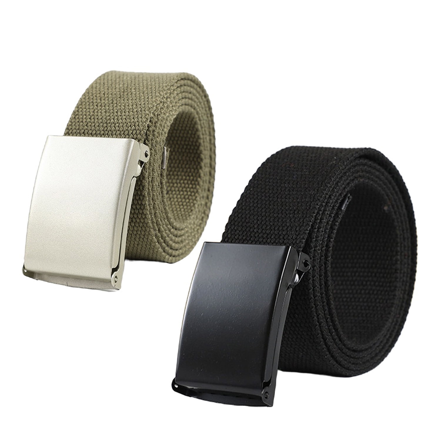 Pack of 2 Extra Long Men Canvas Web Belts for Men Metal Flip Top Buckle ...
