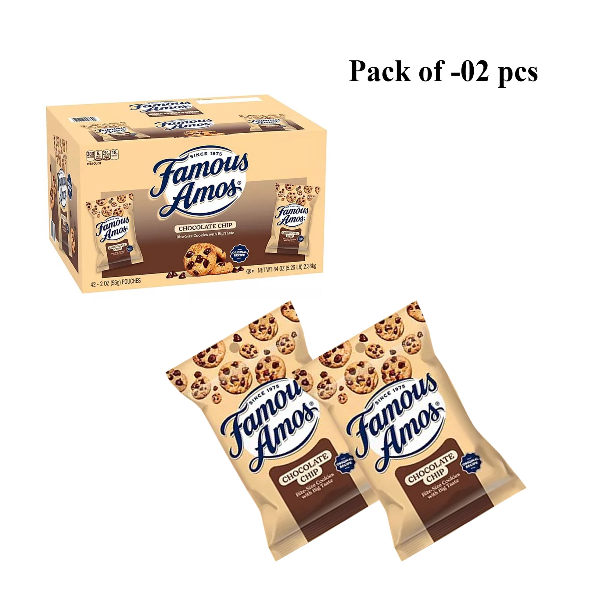Pack of 2 Famous Amos Classic Bite-Size Chocolate Chip Cookies | 2 Oz ...