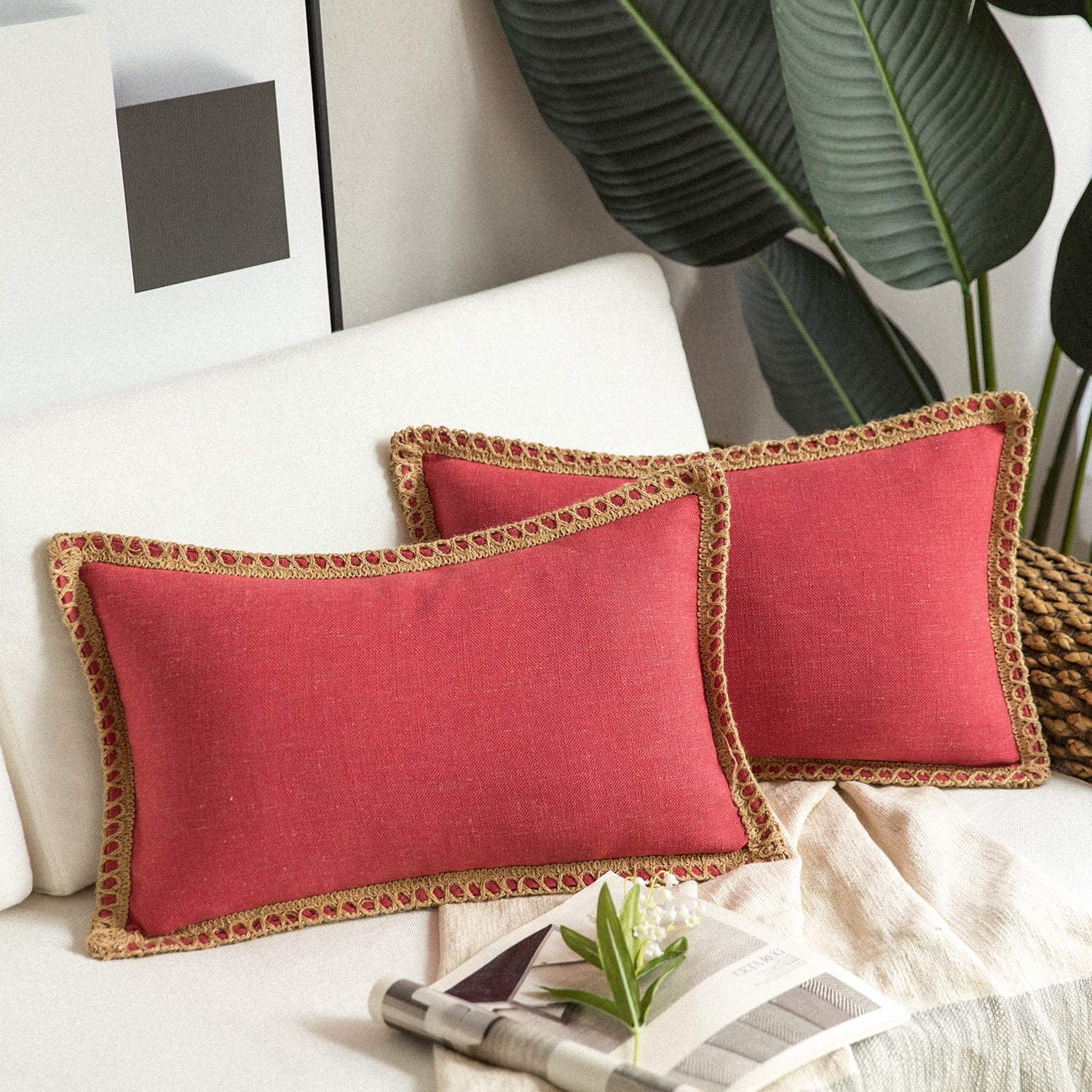 Pack of 2 Farmhouse Modern Fall Decorative Throw Pillow Covers Burlap ...