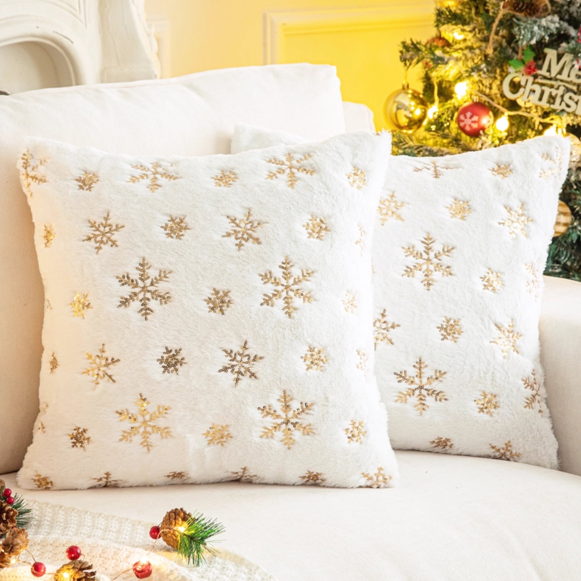 Pack of 2 Faux Fur Fuzzy Decorative Throw Pillows Covers Soft Plush ...