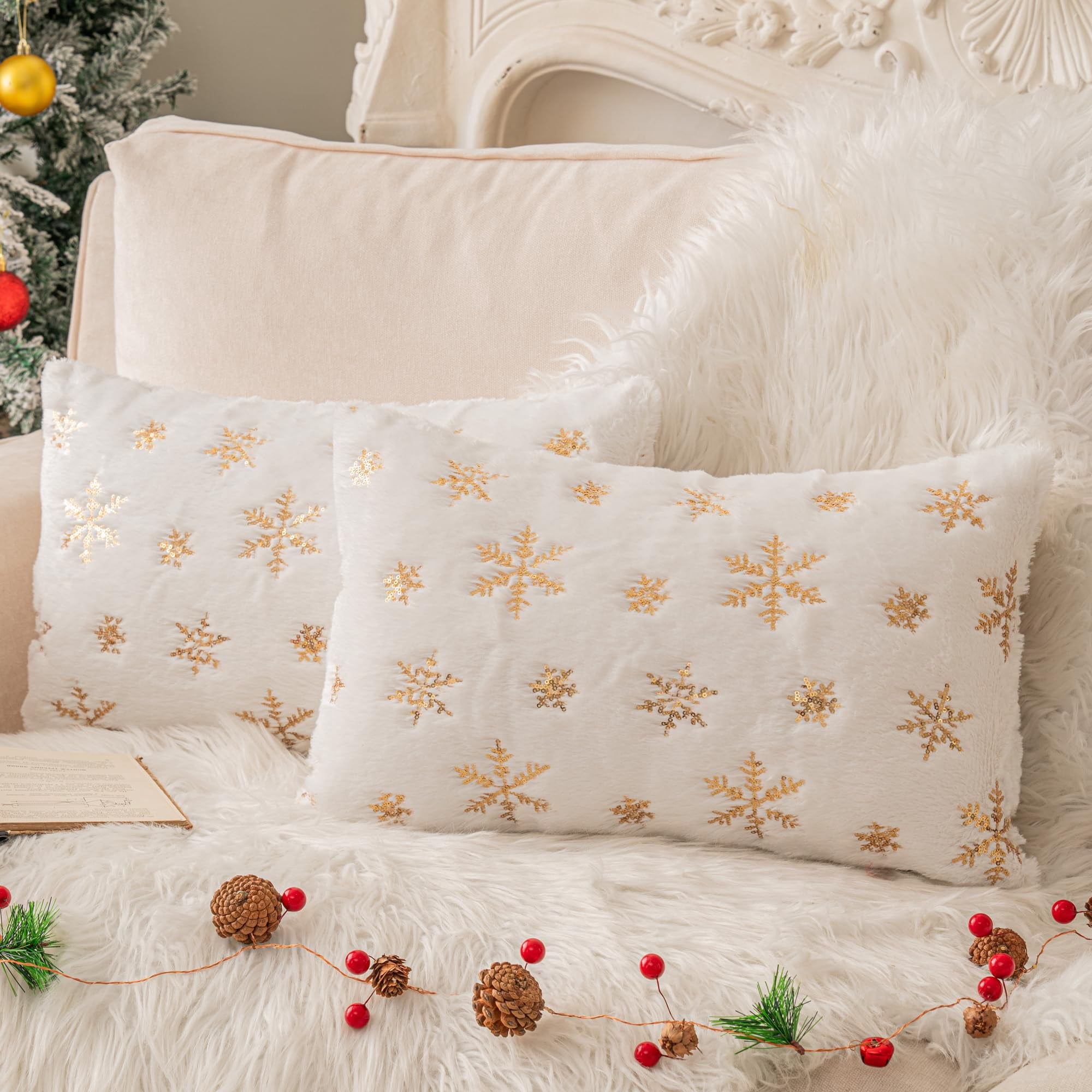 Pack of 2 Faux Fur Fuzzy Decorative Throw Pillows Covers Soft Plush ...