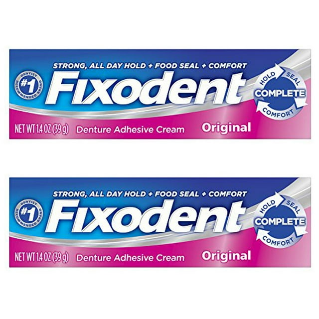 Fixodent Original Denture Adhesive Cream, Max Hold - Pack of 2, 1.4 Oz ...