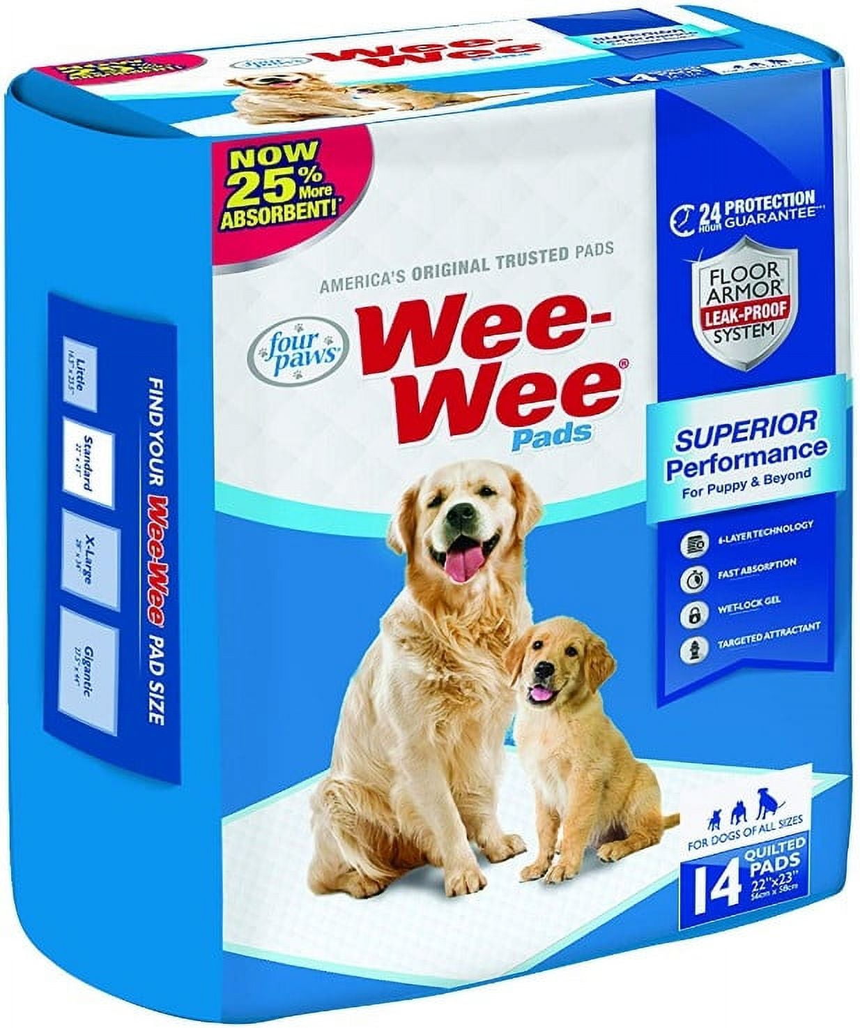 [Pack of 2] Four Paws Original Wee Wee Pads Floor Armor Leak-Proof ...