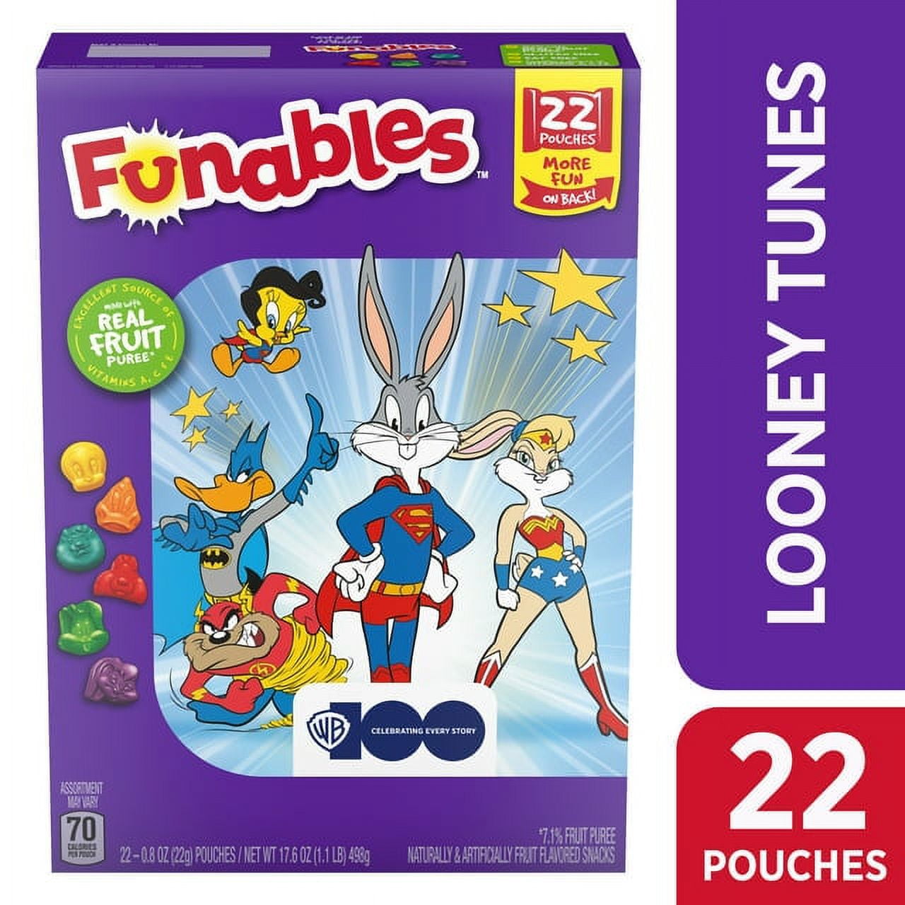 Pack of 2 Funables Fruit Flavored Snacks, Looney Tunes, 0.8 oz, 22 ...