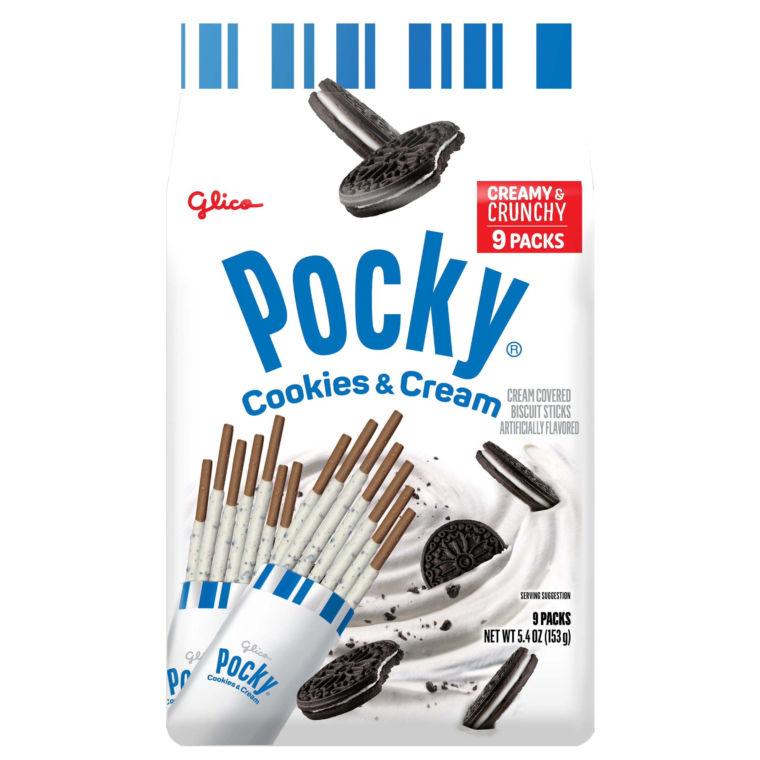 Pack of 2 Glico Pocky Cookies & Cream-Covered Biscuit Sticks Packs, 9 ...