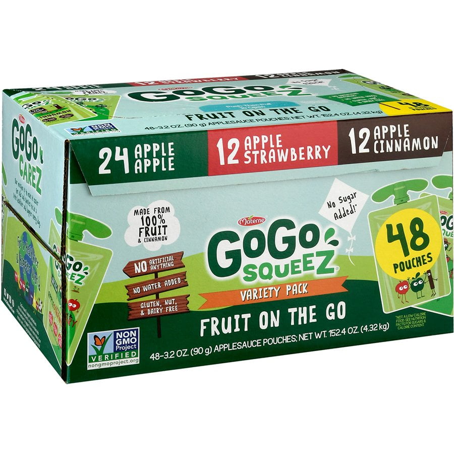 Pack of 2 GoGo squeeZ Applesauce Pouches Variety Pack (Apple, Cinnamon, Strawberry), 48 ct ...