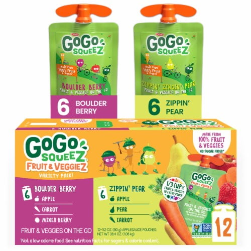 Pack of 2 - GoGo squeeZ Fruit & veggieZ Applesauce & Puree Variety Pack Boulder Berry, Zippin ...