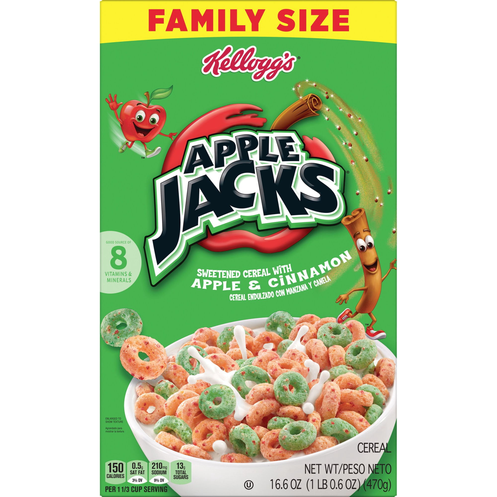 Pack of 2 Kellogg's Apple Jacks Cereal - Family Size, 16.6 oz (Package ...