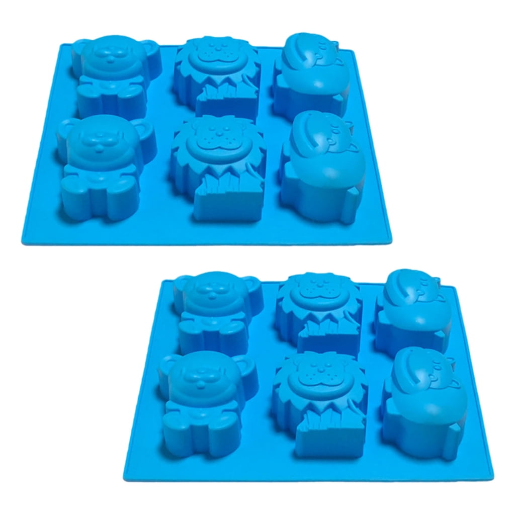 Pack of 2 Kids Baking Set Silicone Molds With 6 Animal Cavities Lions ...