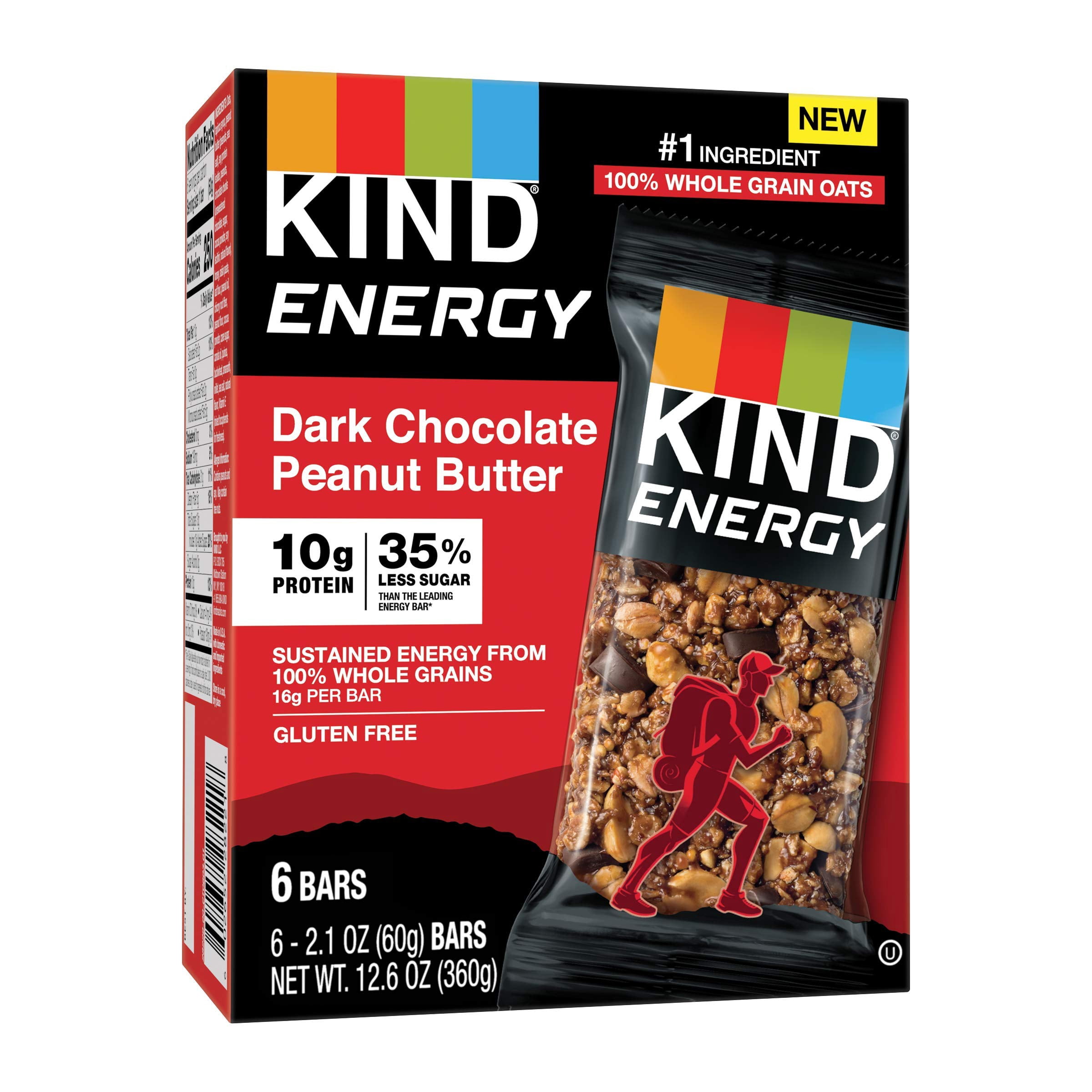 Pack of 2 - Kind Energy Bar, Dark Chocolate Peanut Butter, Gluten Free ...