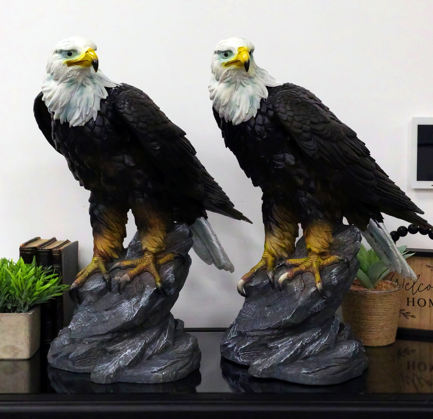 Pack of 2 Large 20"H Lifelike Patriotic American Bald Eagle On Rock ...