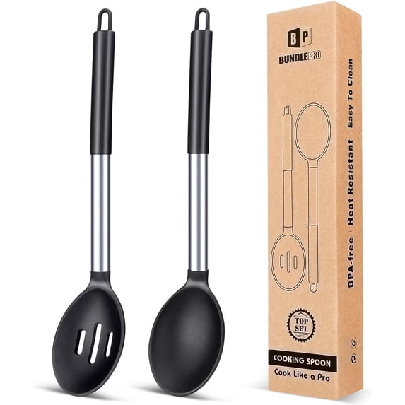 Pack of 2 Large Silicone Cooking Spoons,Non Stick Solid Basting Spoon ...