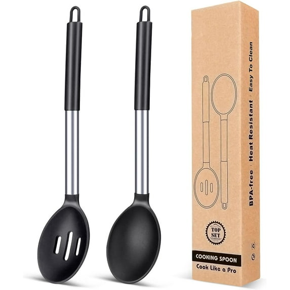 Pack of 2 Large Silicone Cooking Spoons,Non Stick Solid Basting Spoon ...