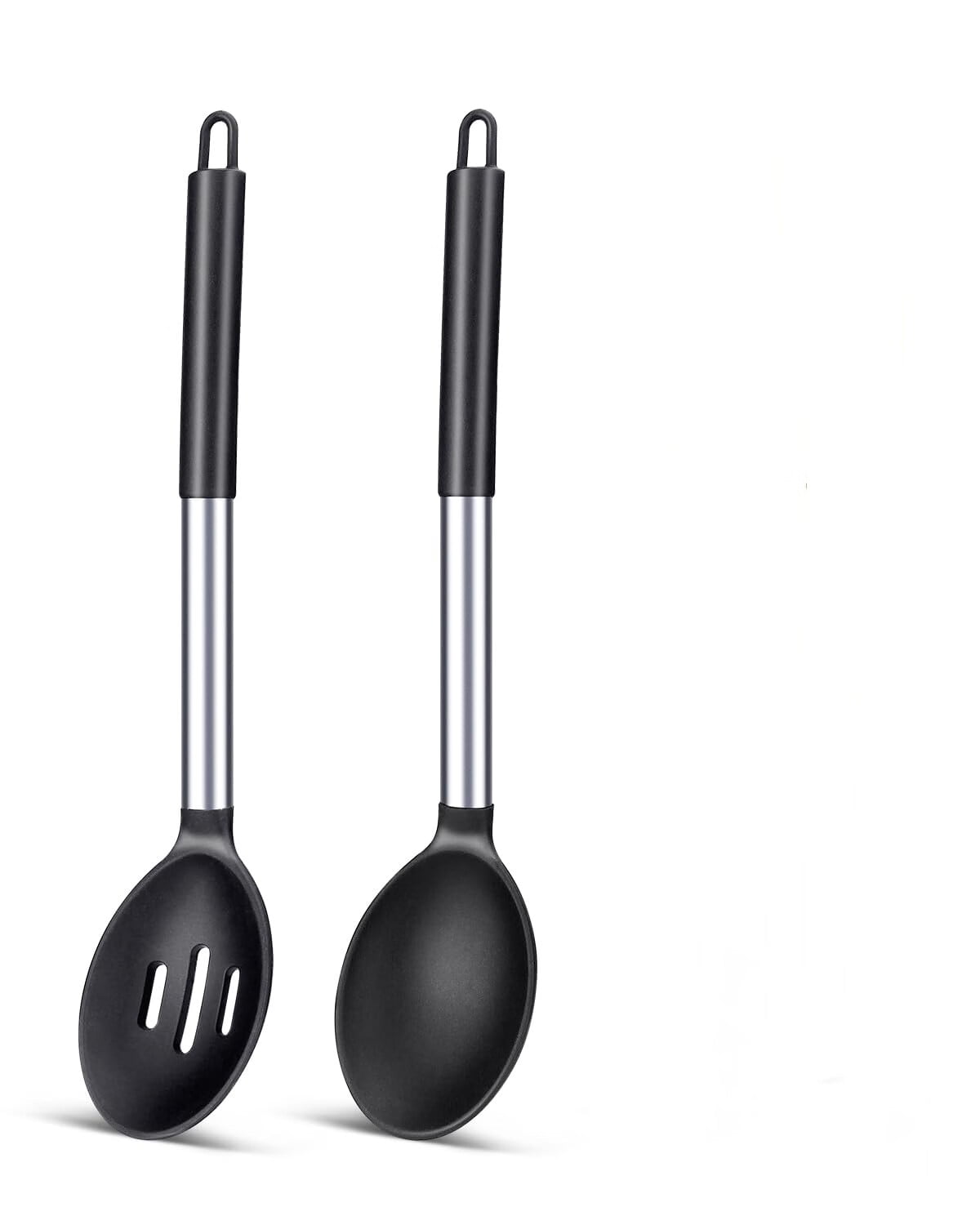 Pack of 2 Large Silicone Cooking Spoons,Non-Stick Stainless Steel ...