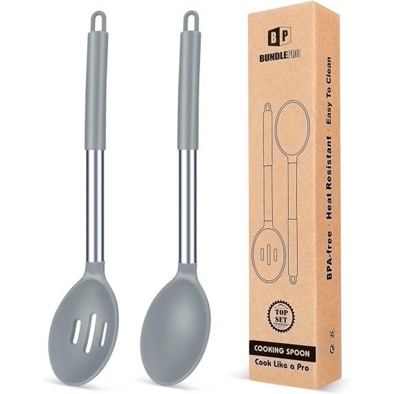 Pack of 2 Large Silicone Cooking Spoons,Non Stick Solid Basting Spoon ...