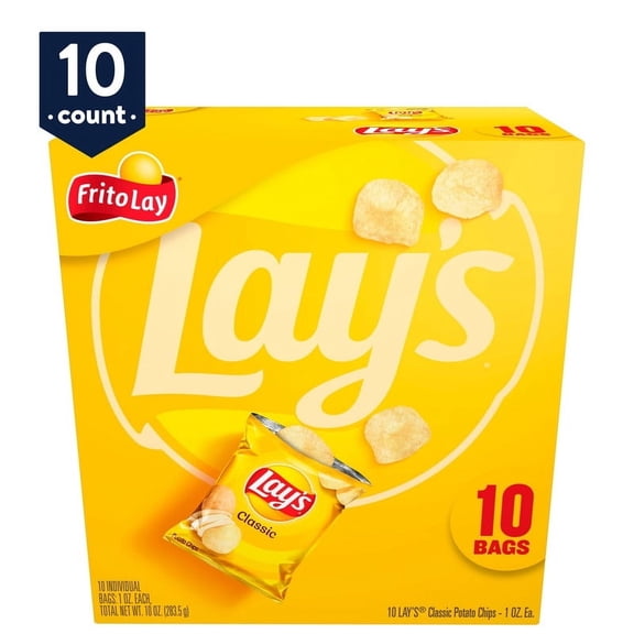 Frito-Lay Lay's Classic Potato Chips 1 oz Bags 10 Count Multipack Snack ...
