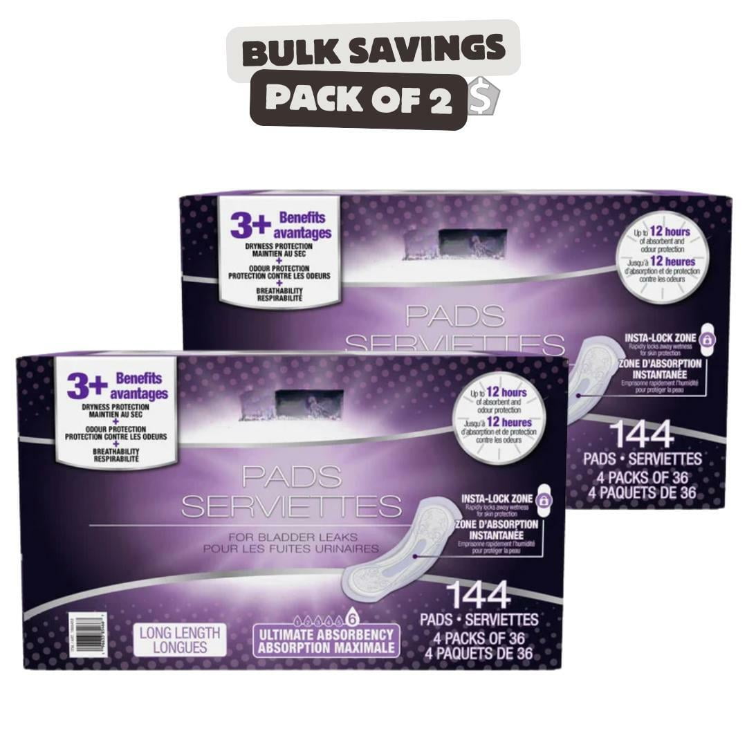 Pack of 2 - Long Incontinence Pads (144 ct) each - Walmart.com