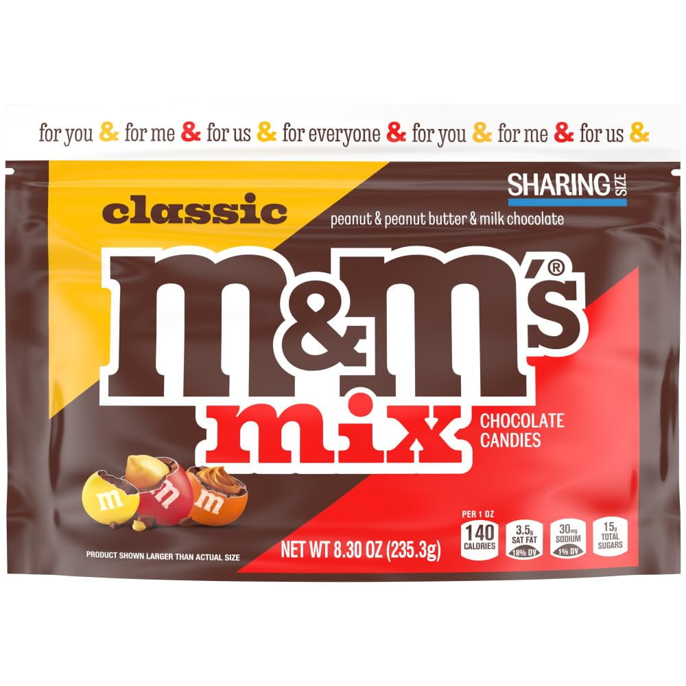 Pack of 2 - M&Ms Classic Mix Chocolate Candy Sharing Size Bag, Milk ...