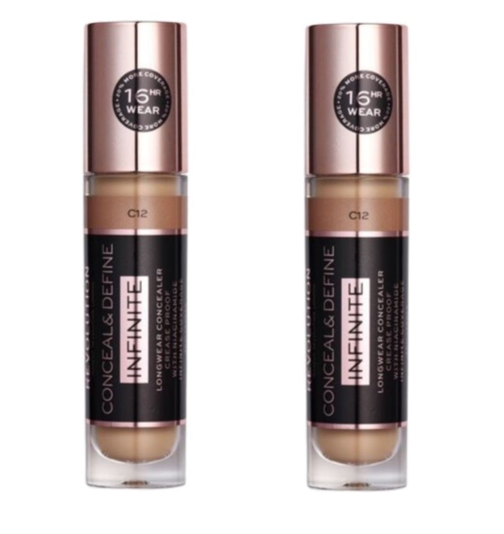 Pack of 2 Makeup Revolution Beauty Conceal & Define Infinite Longwear Concealer XL, C12 ...