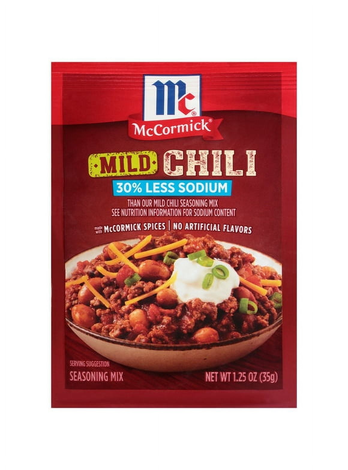 Pack of 2 McCormick Chili Seasoning Mix - Mild 30% Less Sodium, 1.25 oz ...