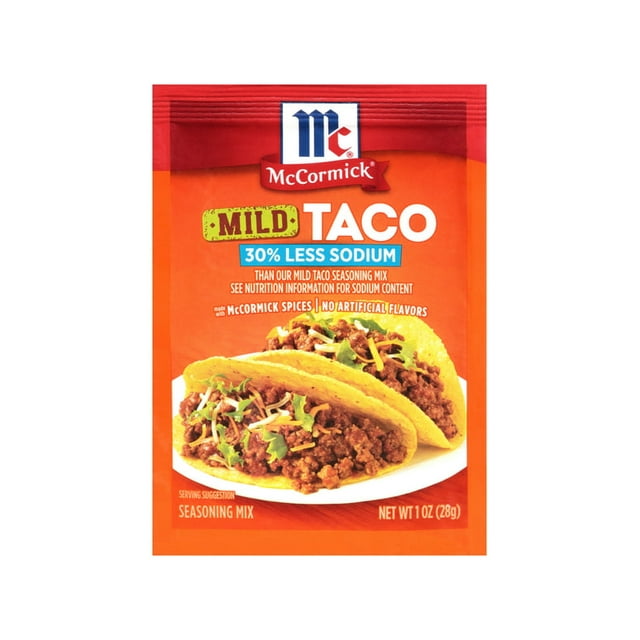 Pack of 2 McCormick Mild Taco Seasoning Mix - 30% Less Sodium, 1 oz Mixed Spices & Seasonings ...
