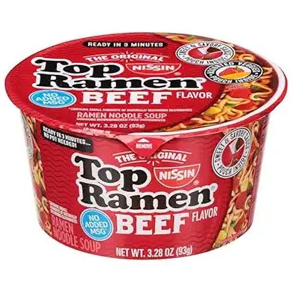 (Pack of 2) Nissin Top Ramen Bowl Ramen Noodle Soup, Beef, 3.28 Ounce - Walmart.com