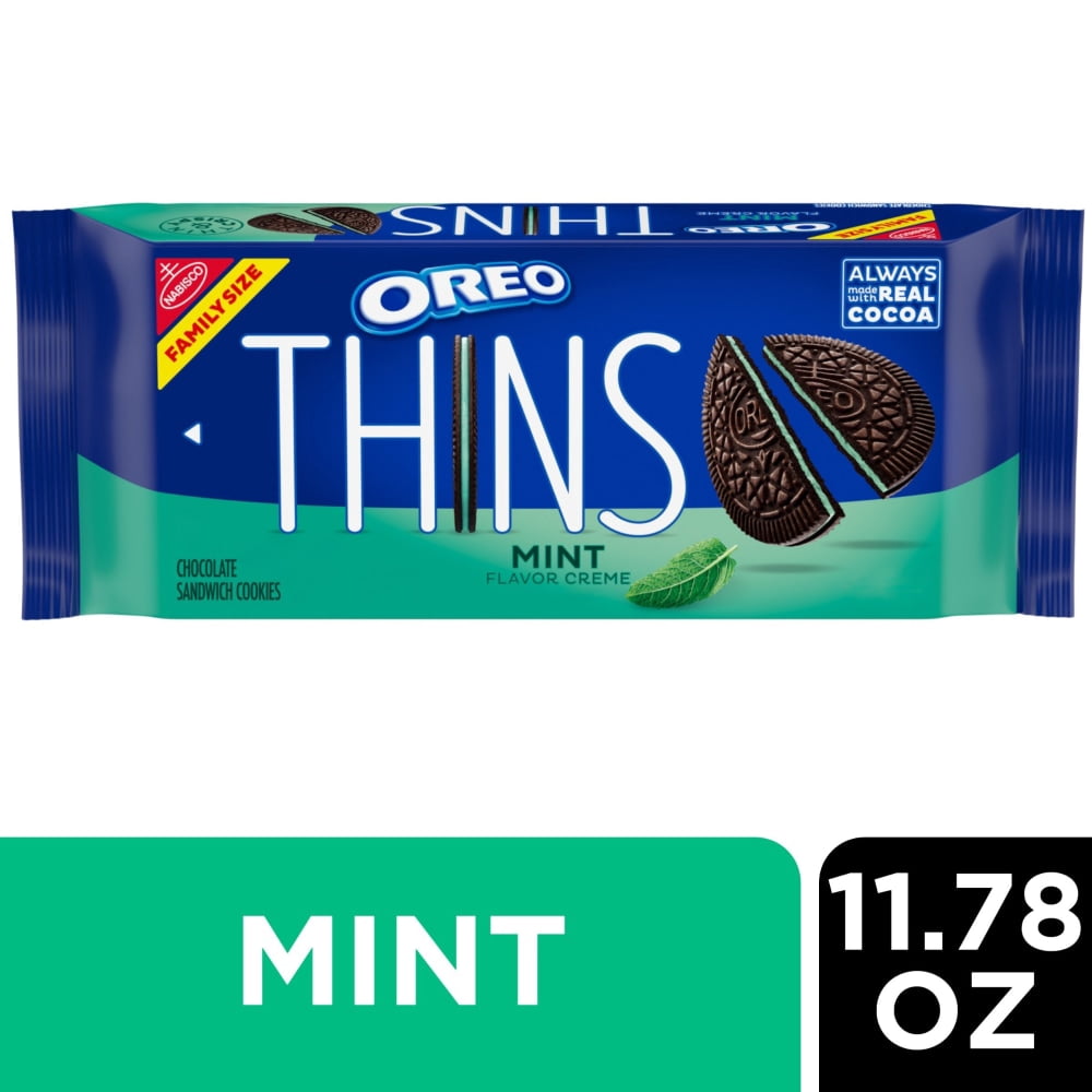 Pack of 2 OREO Thins Mint Creme Chocolate Sandwich Cookies Family Size ...