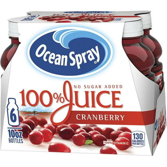Pack of 2 - Ocean Spray 100% Juice Cranberry Juice Blend, 10 Fl Oz, 6 ...