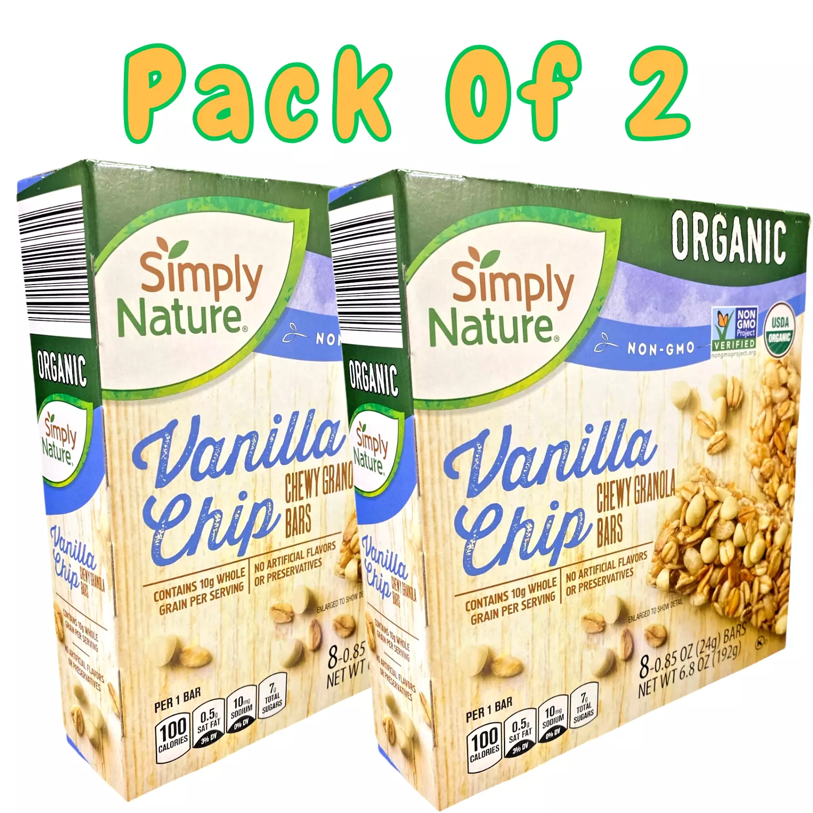 Pack of 2 – Organic Non-GMO Vanilla Chip Chewy Granola Bars (8 Bars per Box) - Walmart.com