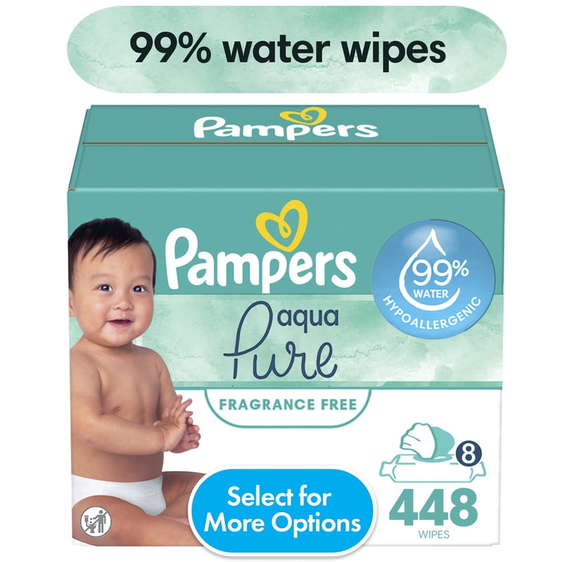 Pack of 2 Pampers Aqua Pure Baby Wipes 8X Flip-Top Pack 448 Wipes ...