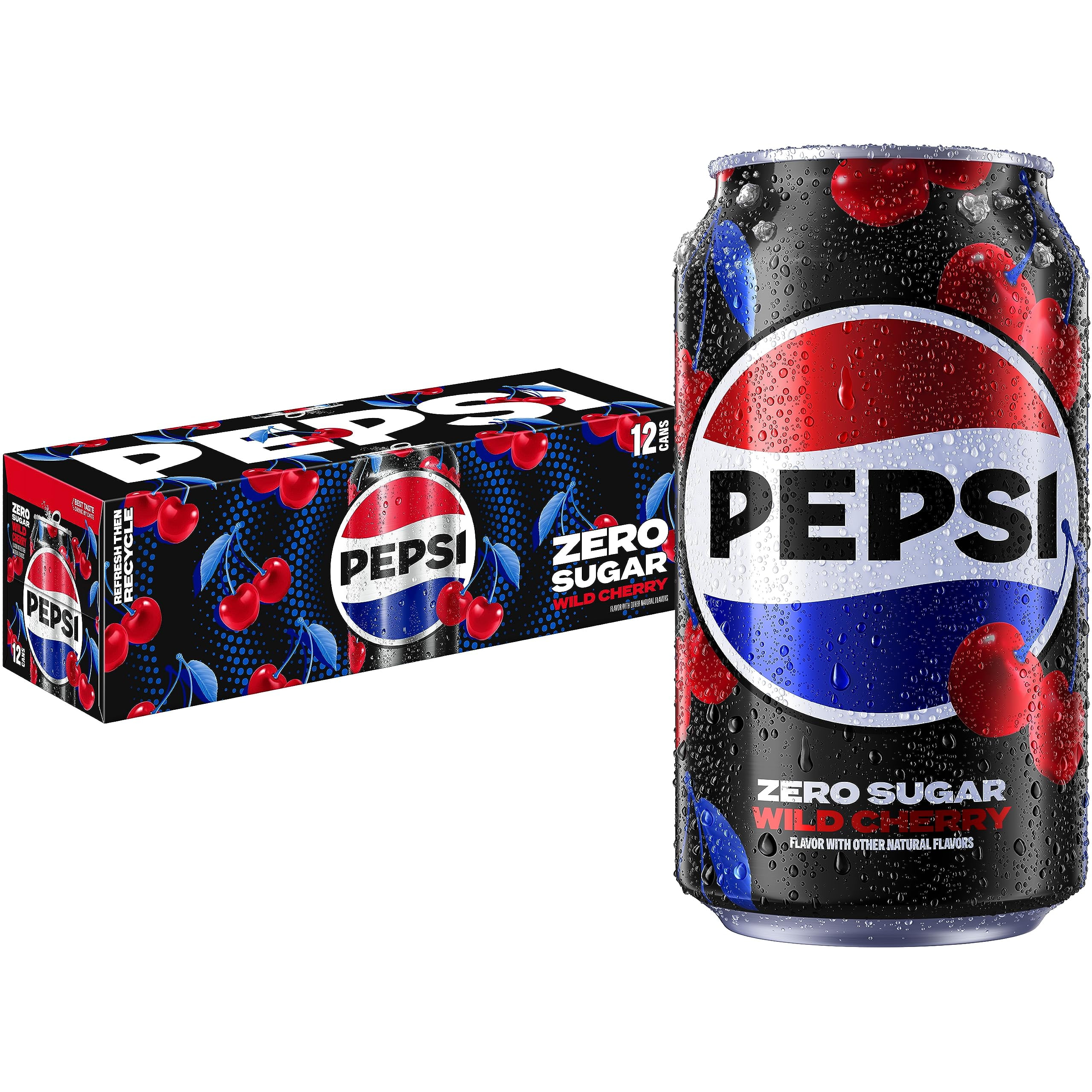Pack of 2 - Pepsi Zero Sugar Cola Soda, Wild Cherry, 12 Fl Oz Cans ...