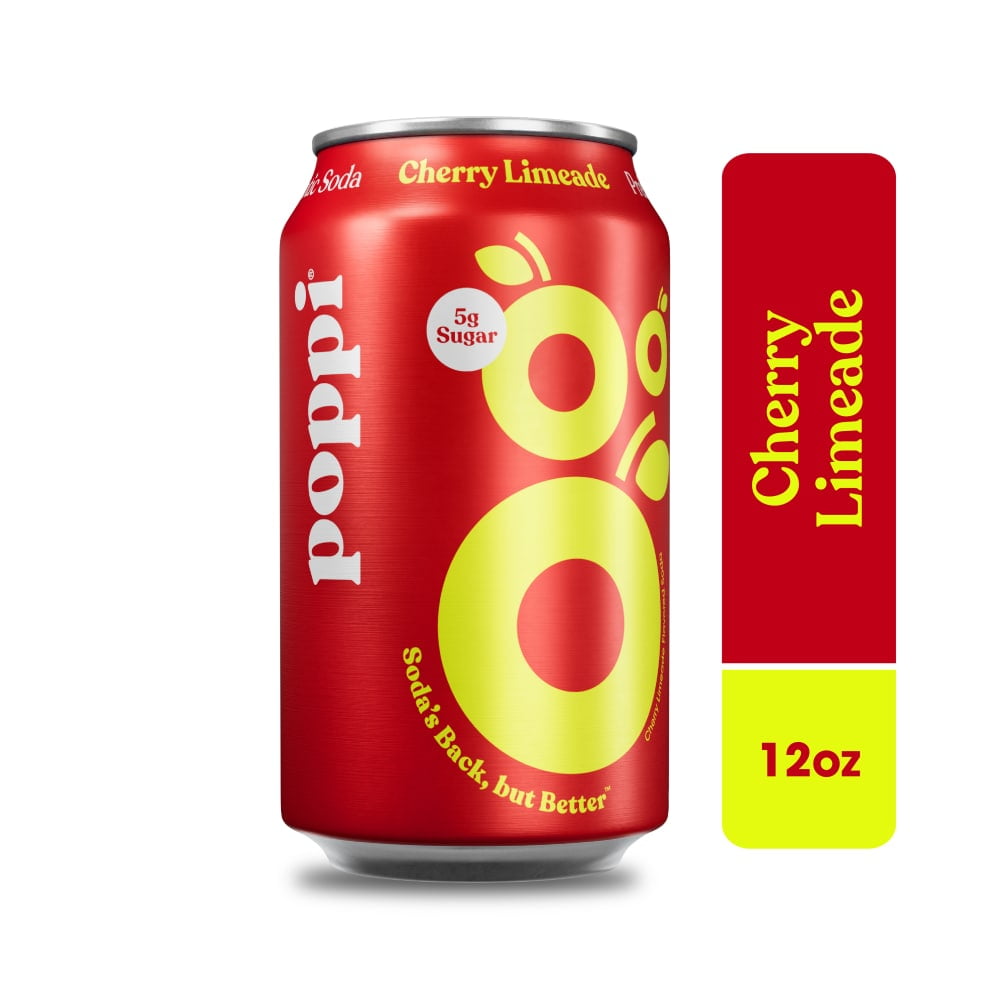 Pack of 2 Poppi Cherry Limeade Prebiotic Soda Can, 12 fl oz (Package ...